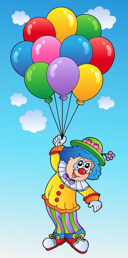 Flying Clown with Cartoon Balloons Stock Vector - Illustration of ...