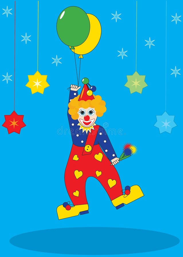 Flying clown with balloons stock vector. Illustration of entertainment ...