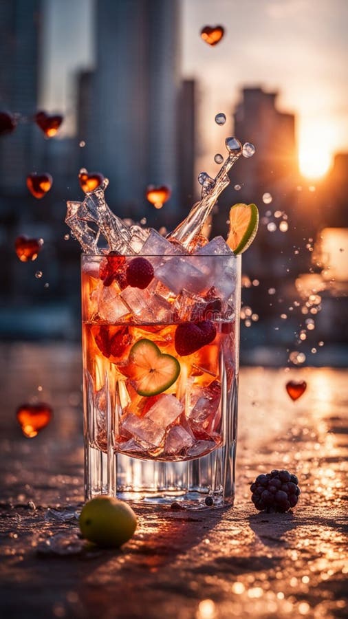 Flying Cocktail Making Spritz Mohito Splash Fruit Drink Berry Elements ...