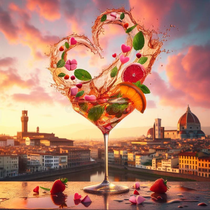 Flying Cocktail Making Spritz Mohito Splash Fruit Drink Berry Elements ...