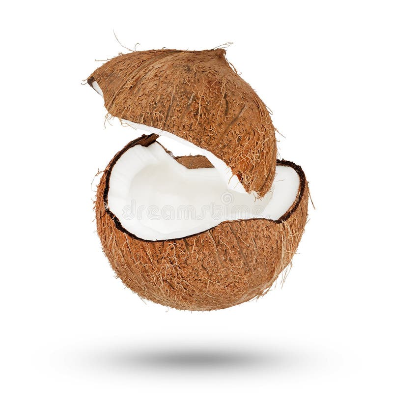 Flying Coconut. Half of a Coconut with a Flying Lid on a White Isolated ...