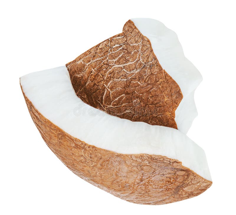 Flying Coconut Pieces Isolated on White. Falling Tropical Coconut Fruit ...