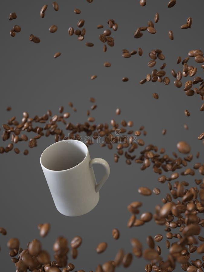Flying Coffee Beans and Cup Stock Illustration - Illustration of ...