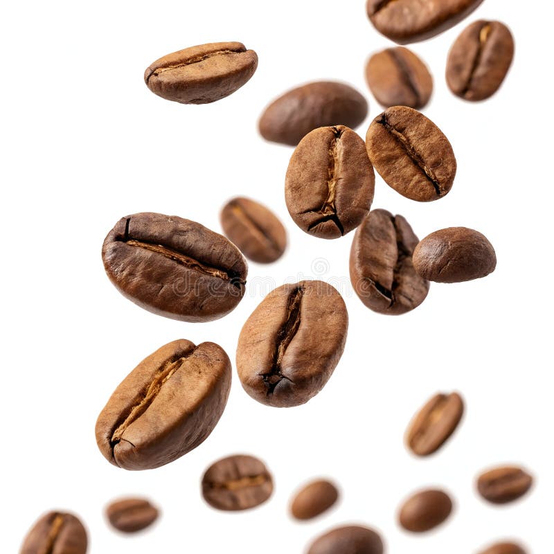 Flying Coffee Beans Isolated on Transparent Background Stock ...