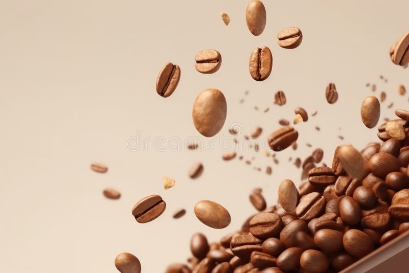 Flying Coffee Beans on Light Beige Background. Generative AI Stock ...