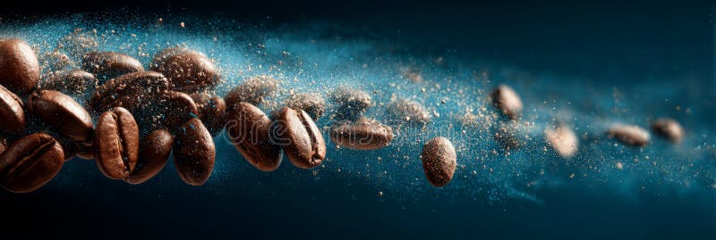 Flying Coffee Beans with Roasted Texture and Dust Stock Image - Image ...
