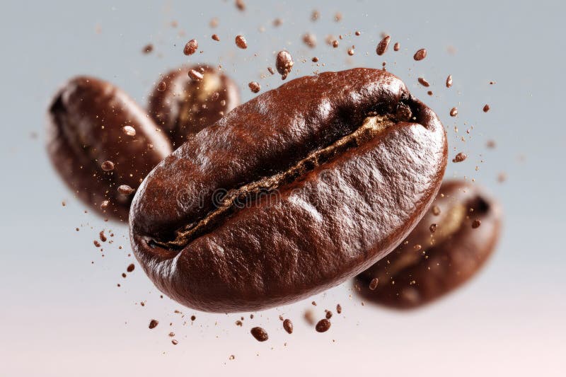 Flying Coffee Beans with Roasted Texture and Dust Stock Image - Image ...