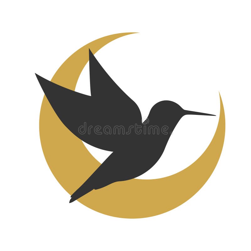 Flying Colibri Bird Silhouette on Crescent Background. Hummingbird ...