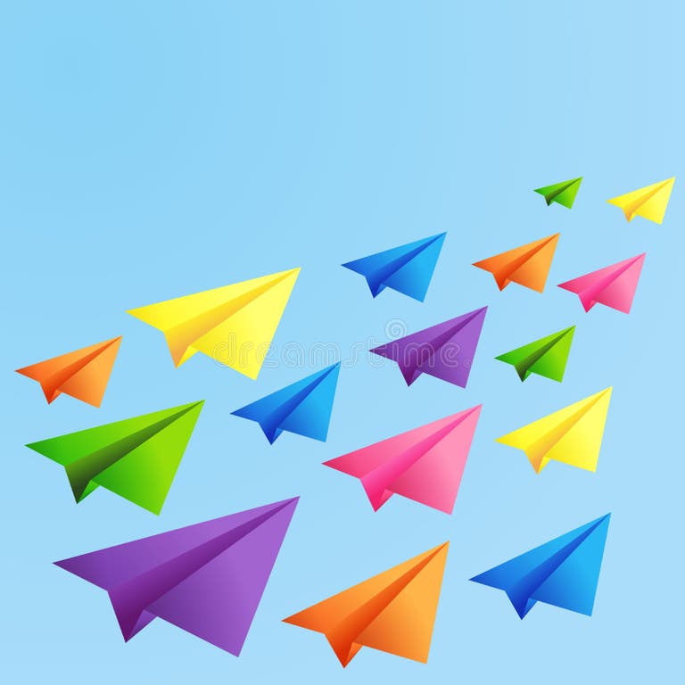 Flying Color Paper Planes on the Blue Background Stock Vector ...