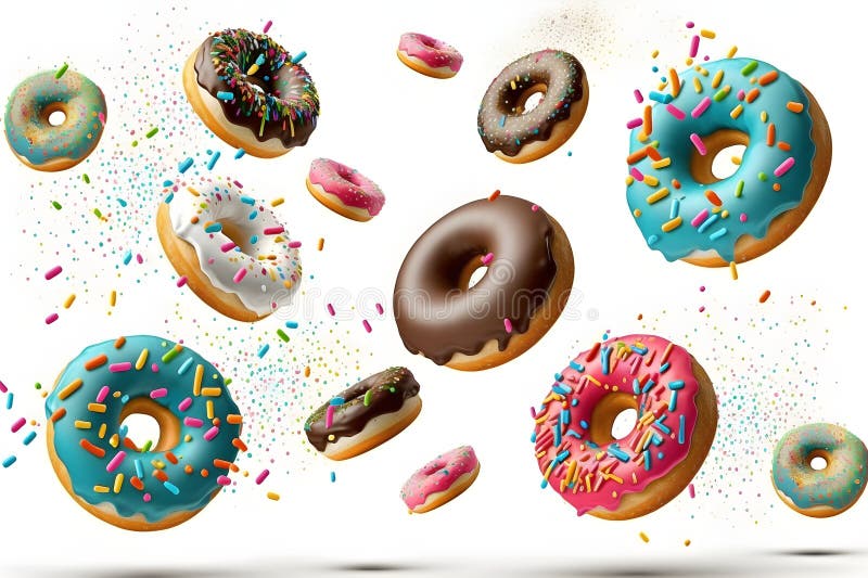 Falling Colorful Donuts on White Background Stock Illustration ...