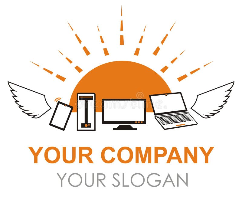 Flying Computers and Devices Logo in Vector Stock Vector - Illustration ...