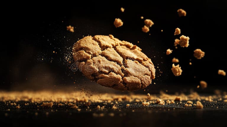 Flying Cookie Crumbling in Mid-air with Dramatic Lighting. Dessert ...