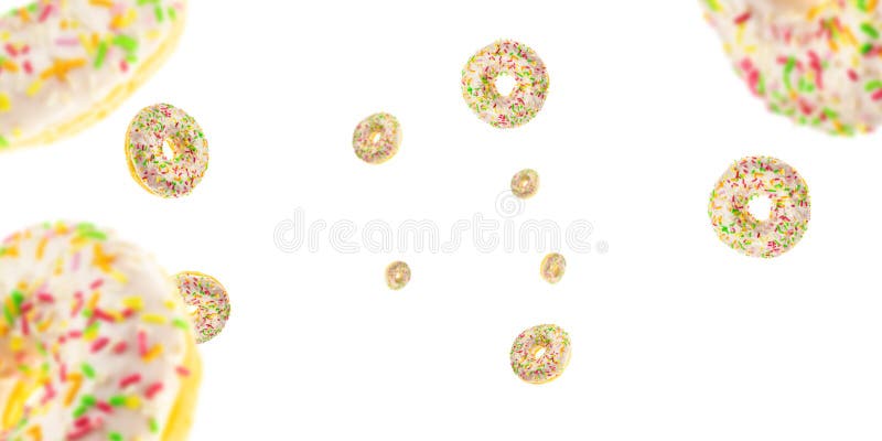 Flying Cookie. Round Sweet Doughnuts in Motion Flying on White ...