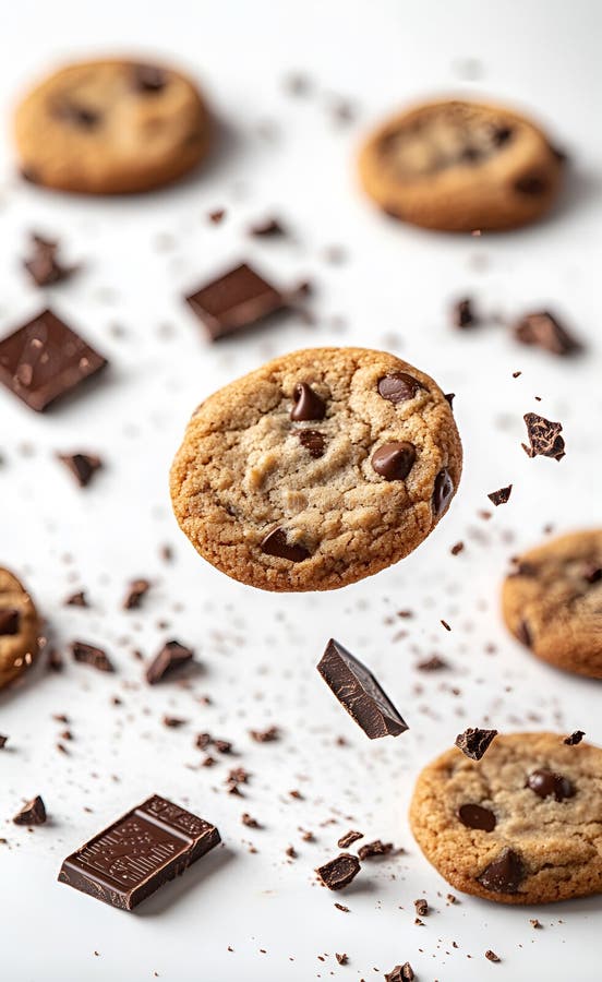 Flying Cookies. Chocolate Chips Falling in Motion Stock Photo - Image ...