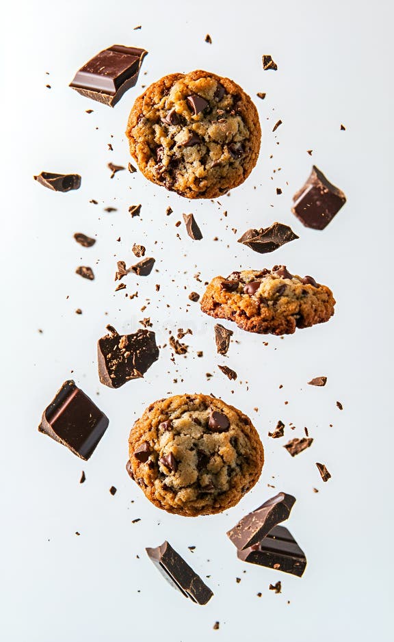 Flying Cookies. Chocolate Chips Falling in Motion Stock Photo - Image ...