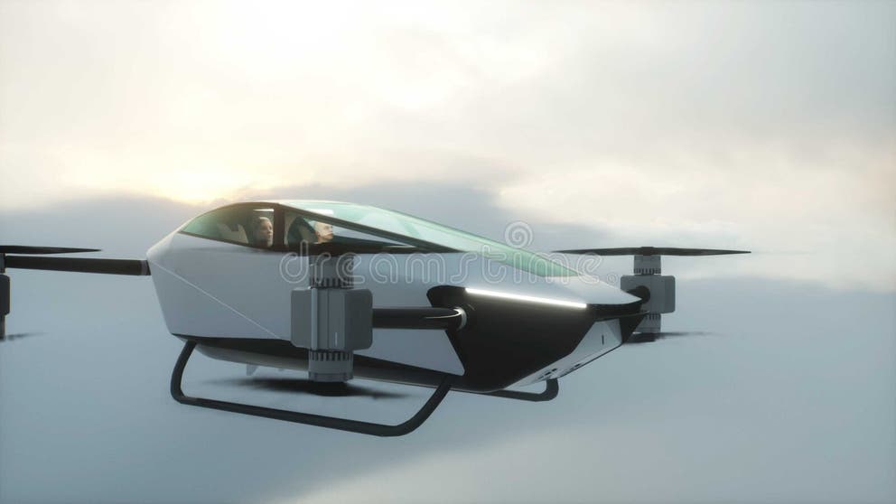 Flying Copter Car, Drone with People. Future Concept. 3d Rendering ...