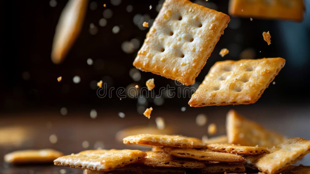 Flying Crackers Above a Stack on Dark Background Stock Illustration ...
