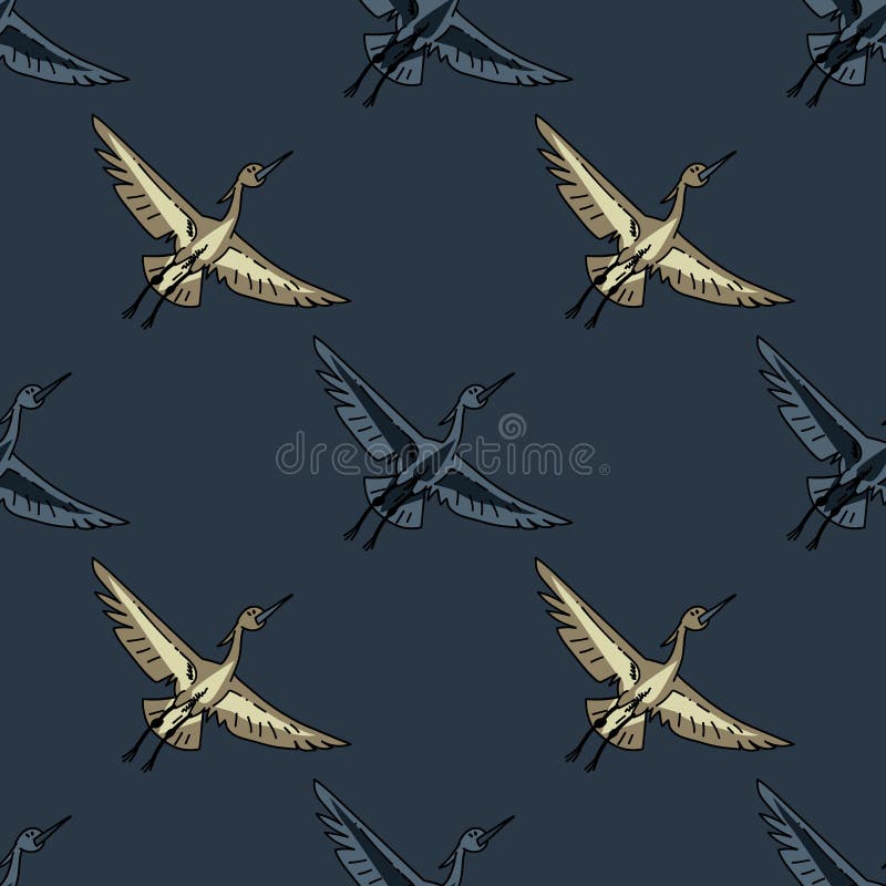 Flying Crane Seamless Pattern Stock Vector - Illustration of cool, hand ...
