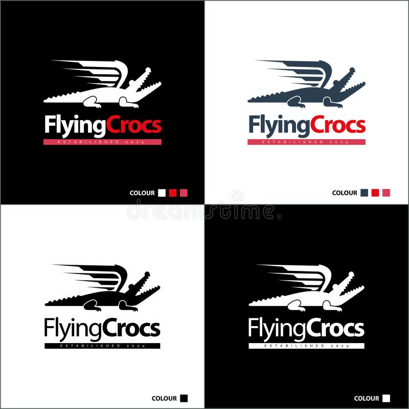 Flying Crocodile Alligator Wings Silhouette Logo Set Template Design ...