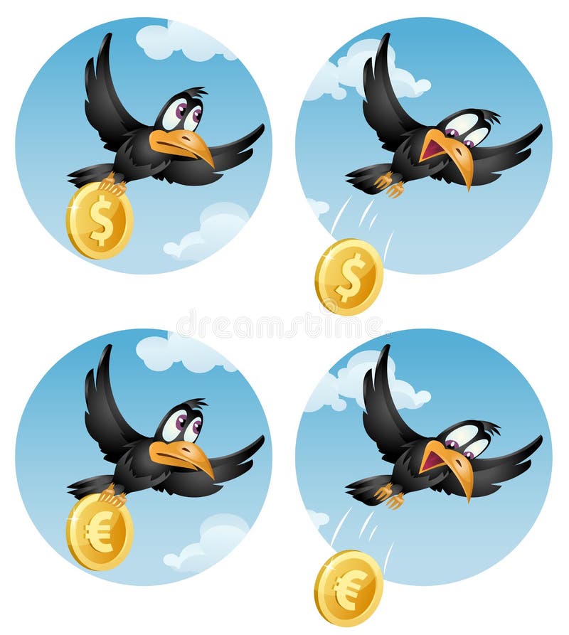 The Flying Crow Drops the Coin Dollar or Euro Stock Vector ...