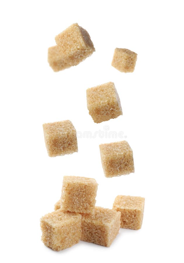 Flying Cubes of Brown Sugar on White Background. Banner Design Stock ...