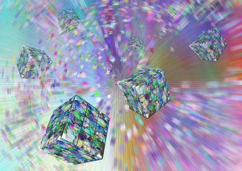 Flying Cubes In Clear Space With Circles, Light And Easy Spring Modern ...