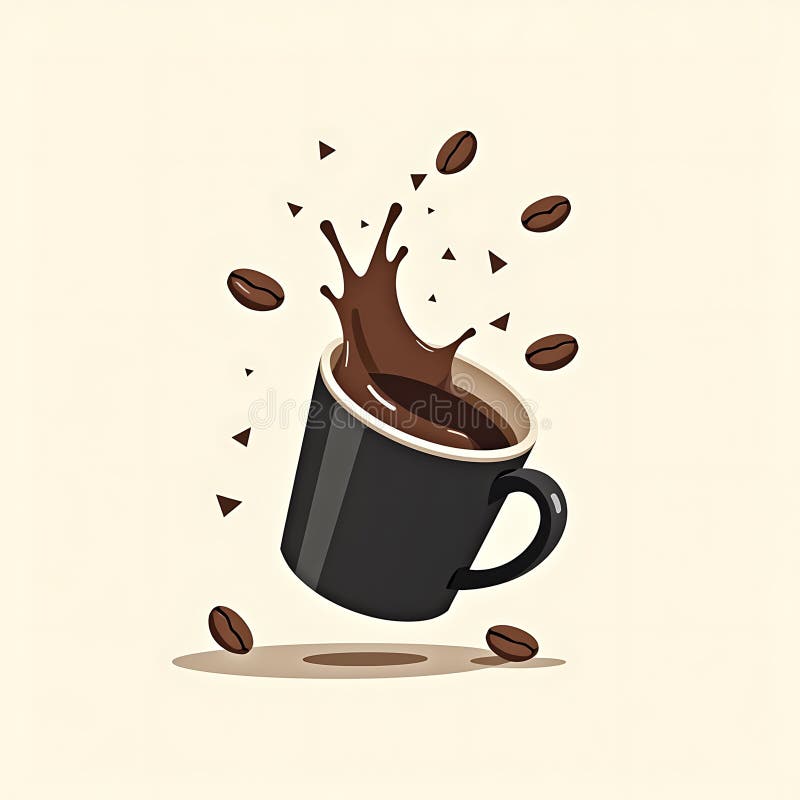 Flying Cup of Coffee with Splash and Coffee Beans Stock Illustration ...