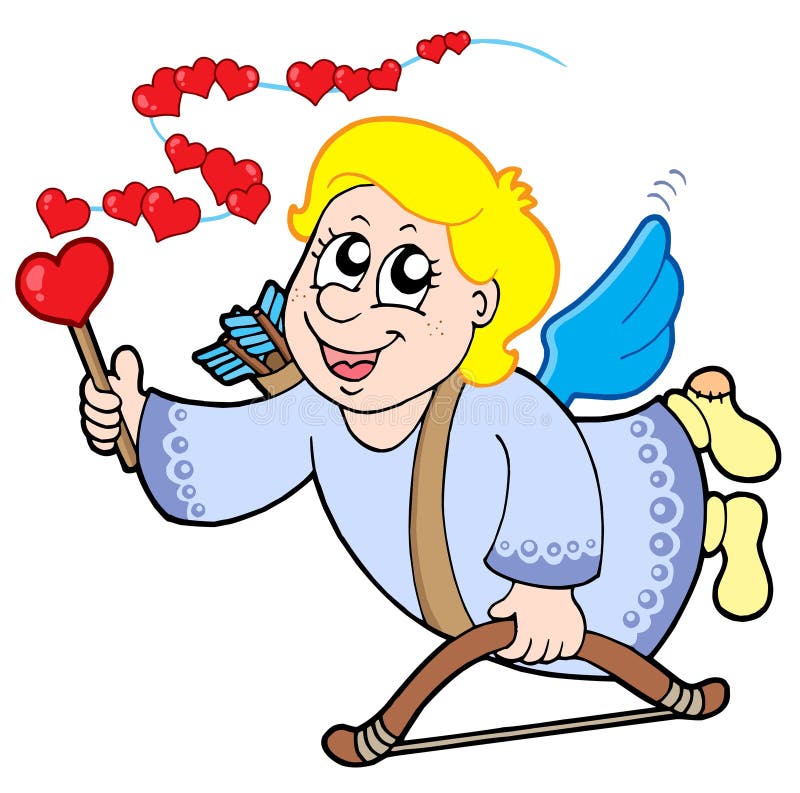 Flying Cupid Holding Bow and Aiming or Shooting Arrow Hand Drawn with ...
