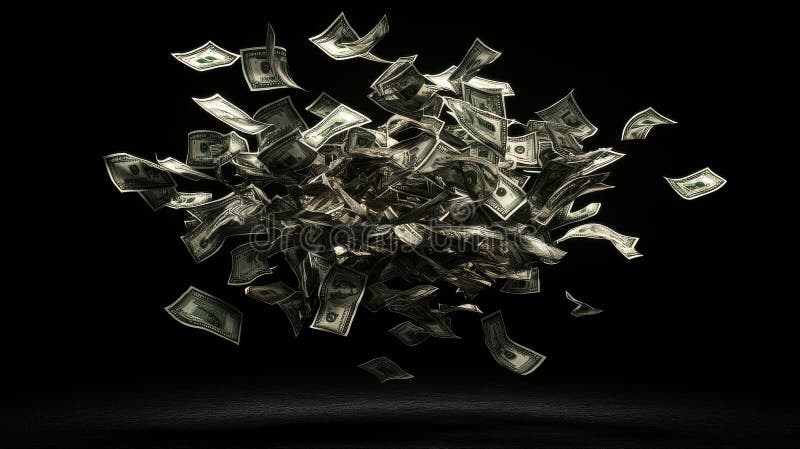 Flying Currency Bills in Dark Background Capturing Motion and Wealth ...
