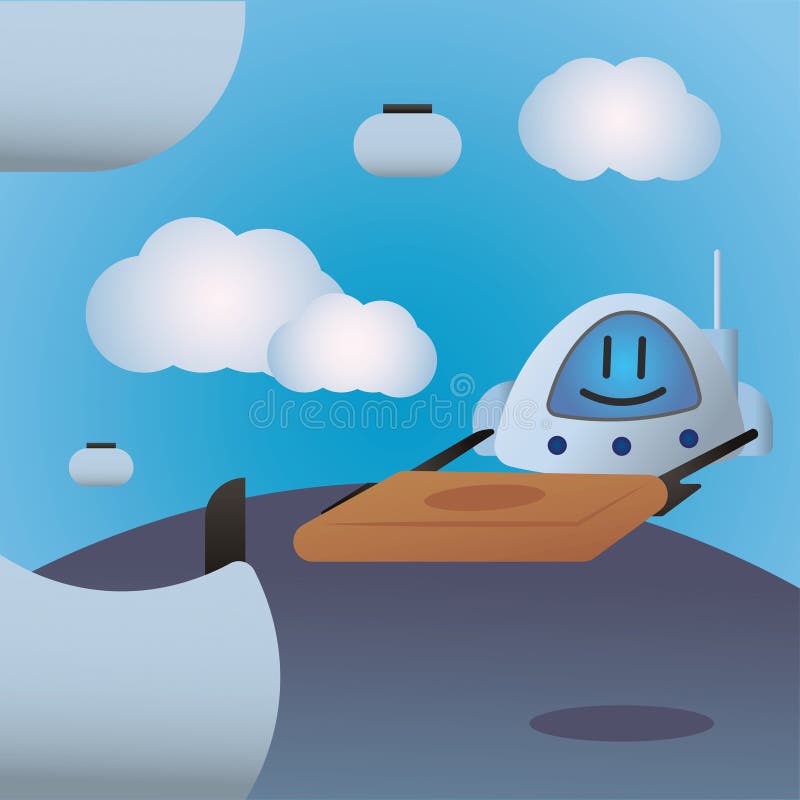 Flying Cute Robot Delivering a Pizza Vector Stock Vector - Illustration ...