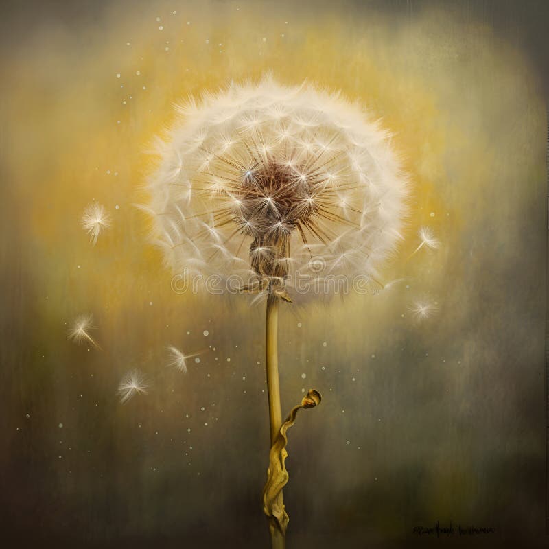 Flying Dandelion on the Background of Nature. Generative AI Stock ...