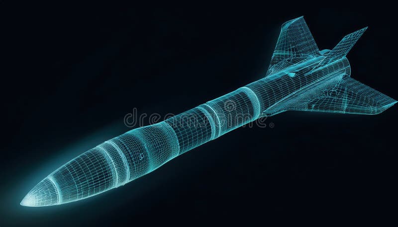 Firefly Wireframe Air To Air Missile Flying through a Dark Background ...