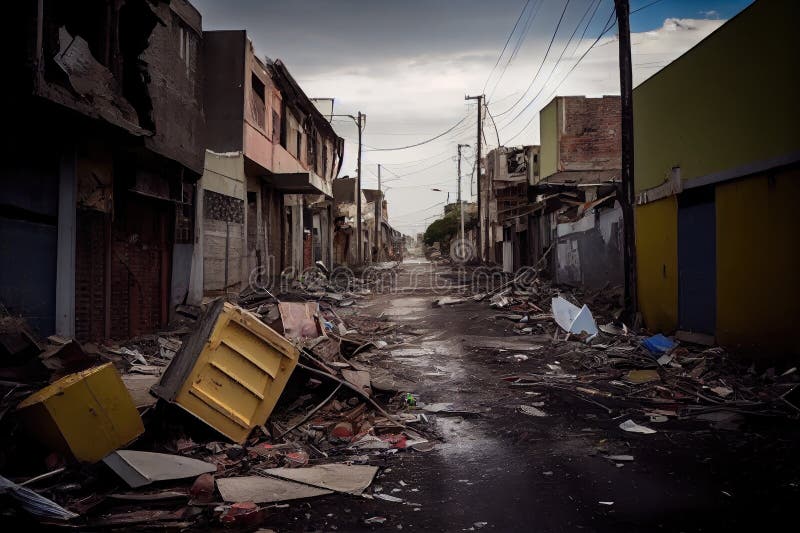 Flying Debris and Garbage in Streets after Hurricane Stock Photo ...