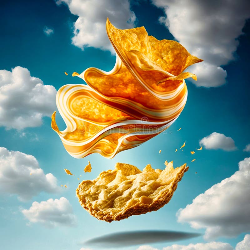 Flying Delicious Potato Chips, Generative AI Stock Illustration ...