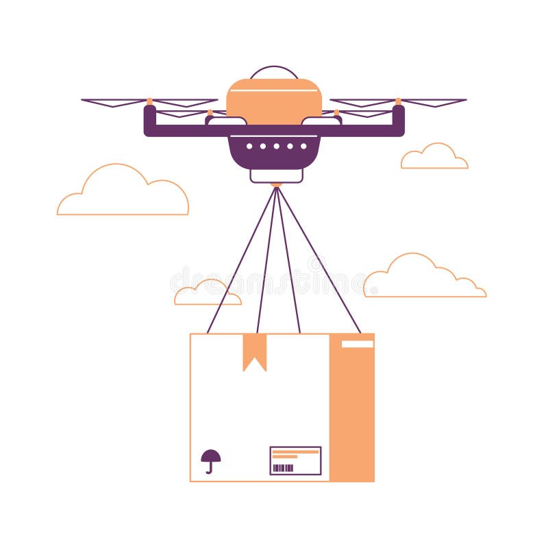 Delivery Flying Robot Drones, Cartoon Express Delivery Robots. Logistic ...