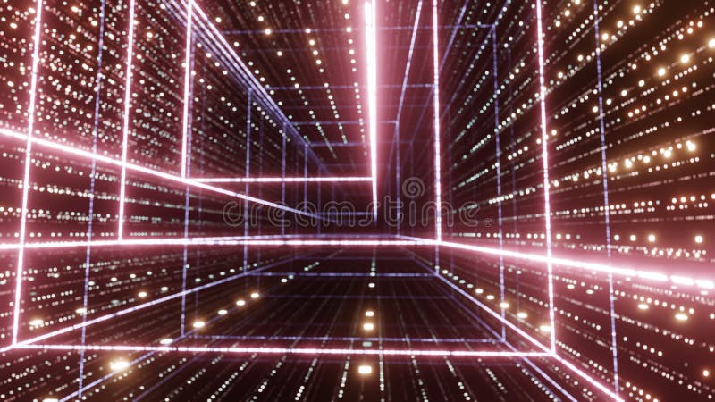 Flying into Digital Technologic Strobe Multicolor Tunnel. Futuristic ...