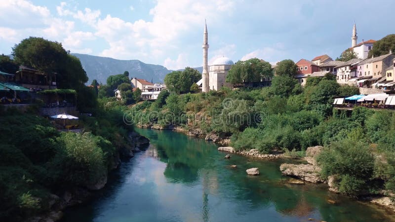 Flying Directly Under Iconic "Stari Most" Old Bridge in Mostar Stock ...