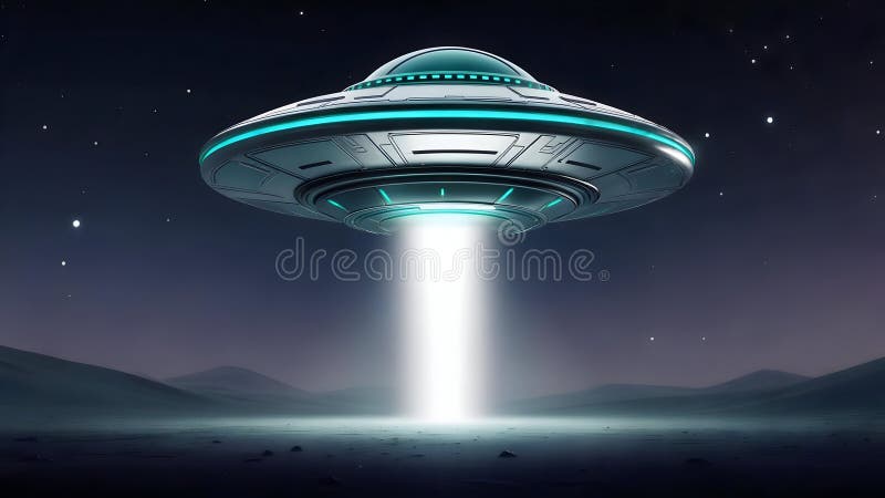 Flying Disc Hovering during the Night with Light Beam Stock ...