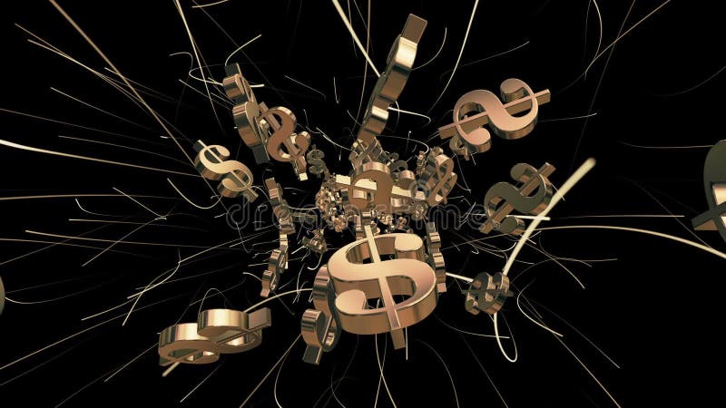 Flying through US Dollar Signs in Particle Space with Stars. Moving ...