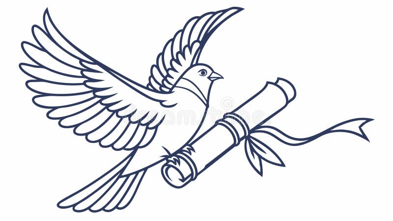 Flying Dove with a Scroll, Peace and Message Delivery Symbol, Vector ...