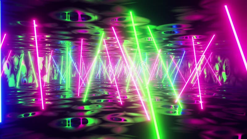 Flying Down a Corridor with Multicolored Fluorescent Lights. Stock ...