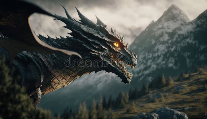 Flying Dragon Realistic Look, Generative AI Stock Illustration ...
