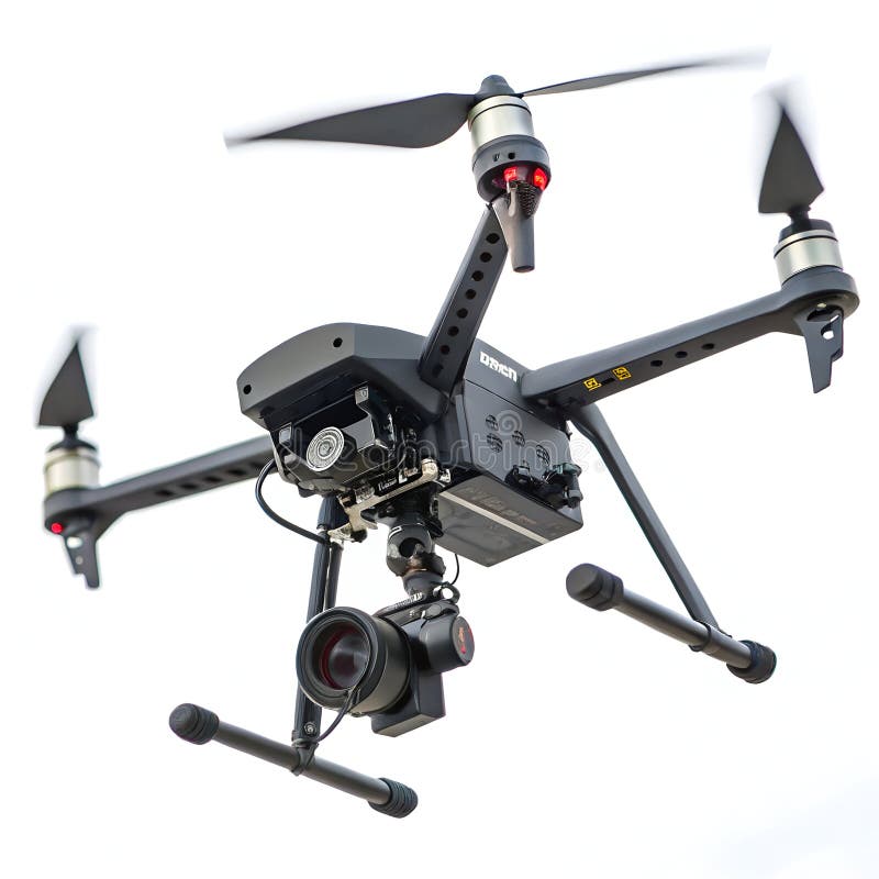 Flying Drone with Camera Isolated on White Background Stock Photo ...