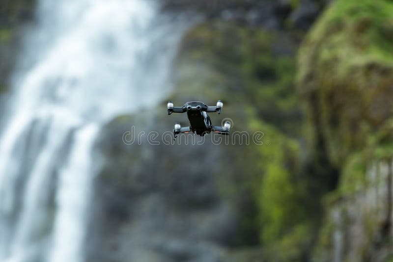 Flying with Drone Near a Amazing Waterfall , Iceland Stock Image ...