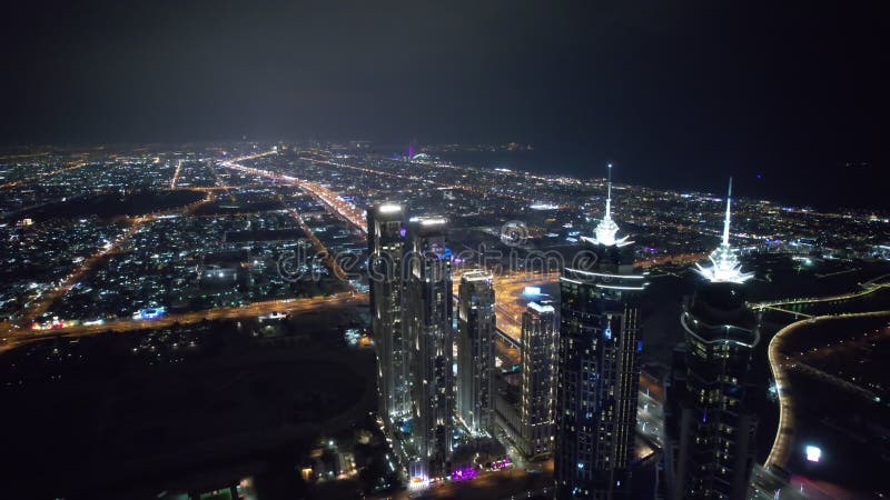 Flying a Drone Over a Night Dubai. Aerial View Stock Video - Video of ...