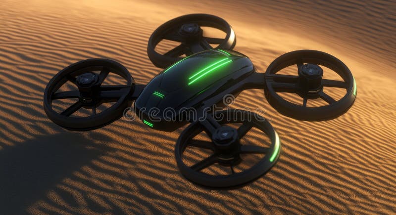 A Flying Drone Soaring Above Sand Dunes Symbolizes Modern Technology in ...
