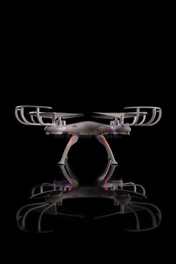 Flying Drone Technology Device on Black Background Stock Photo - Image ...