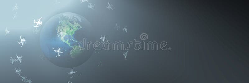 Flying Drones and Earth Globe Stock Illustration - Illustration of ...