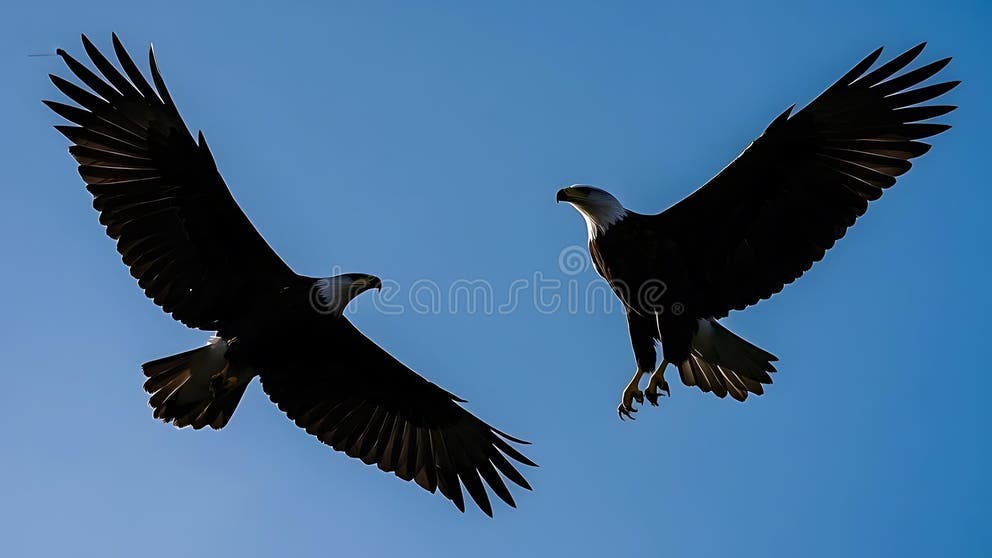 Flying Eagle with Outstretched Wings in a Clear Sky Stock Illustration ...