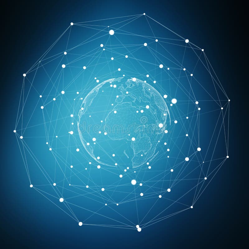 Flying Earth Network Interface 3D Rendering Stock Illustration ...